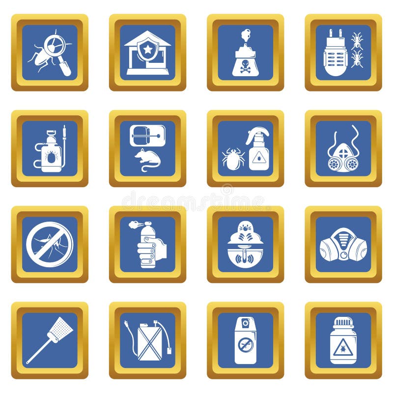 Pest Control Tools Icons Set Blue Square Vector Stock Vector ...