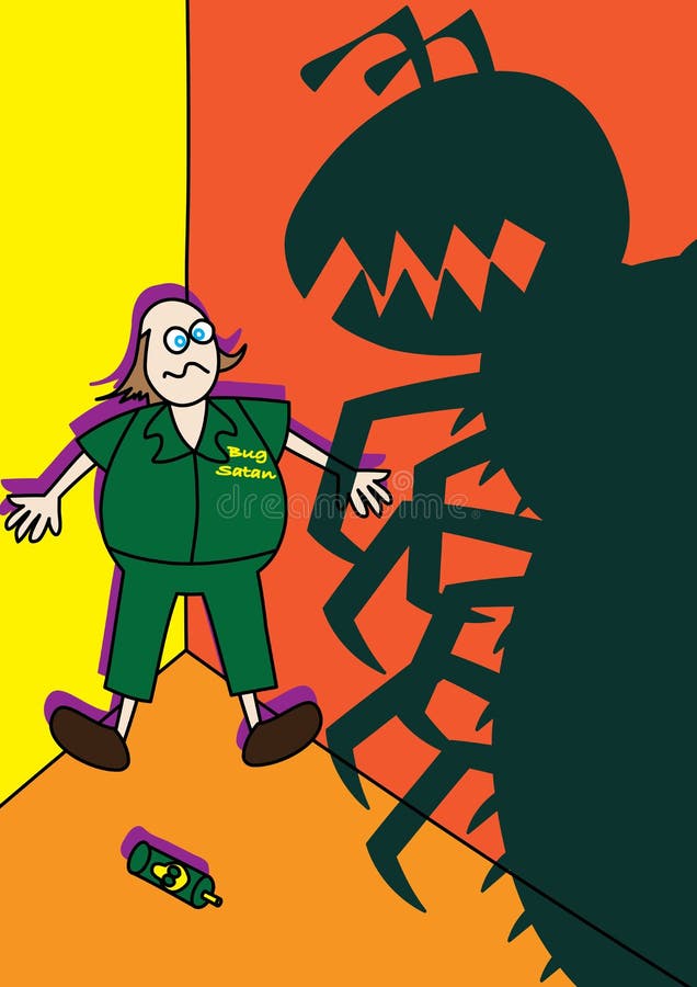 Pest Control Worker Fighting Monster Giant Bugs Stock Vector ...