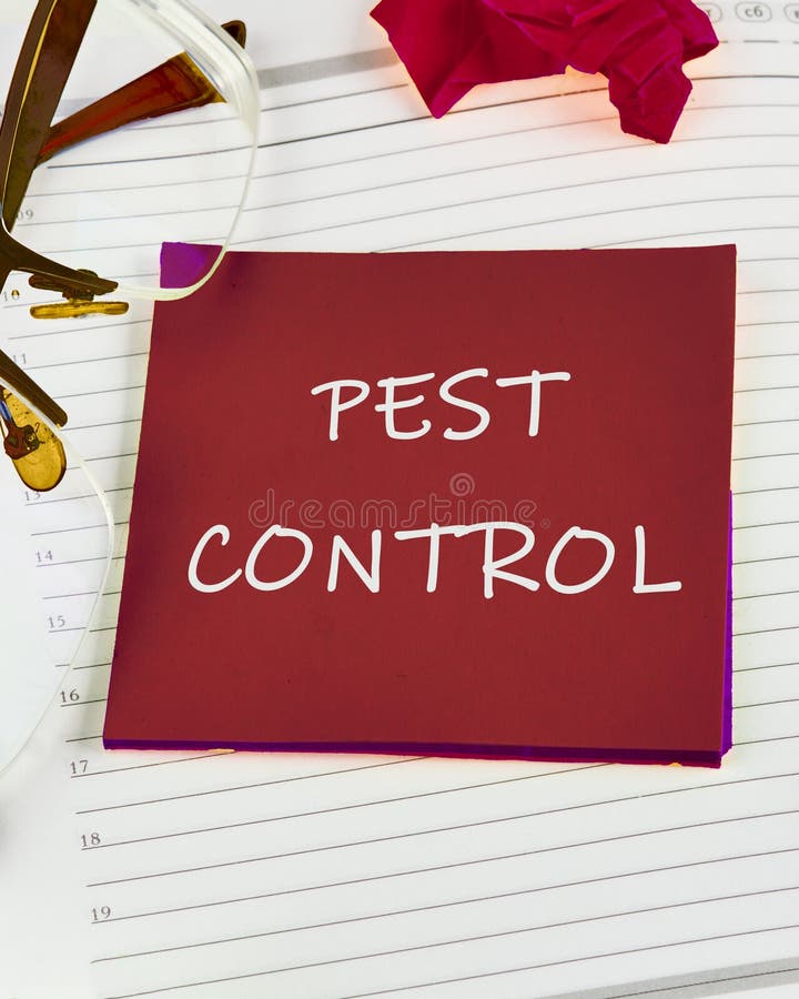 PEST CONTROL Written on a Red Sticker on a White Background, Vertical ...