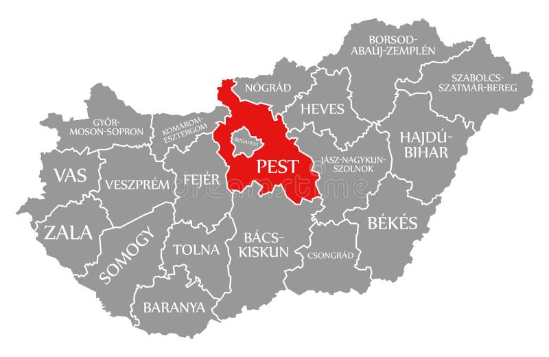 Pest Red Highlighted in Map of Hungary Stock Illustration ...