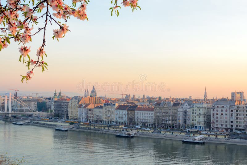 Pest Side of Budapest Cityscape, Night View Stock Image - Image of ...