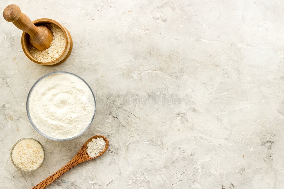 Pestle Rice Flour - Grains with Mortar on Kitchen Table Stock Photo ...