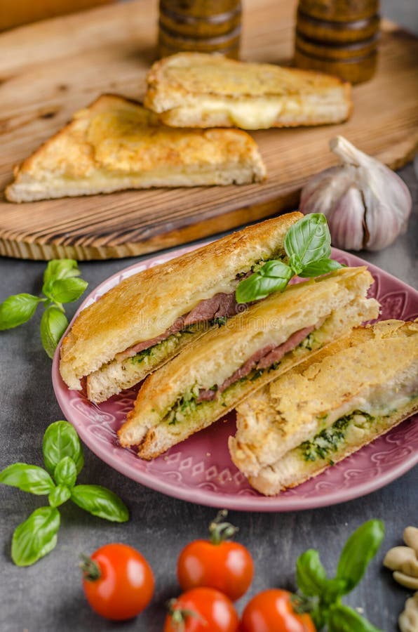 Pesto cheese sandwich stock photo. Image of mozzarella - 96632666
