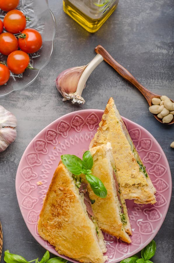 Pesto cheese sandwich stock photo. Image of closeup, fresh - 97466274