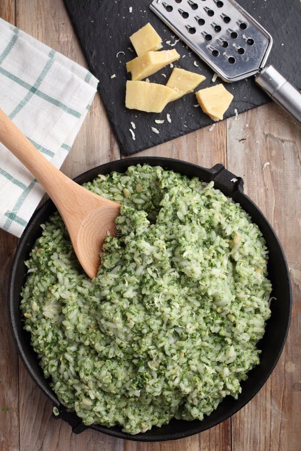 Pesto risotto stock image. Image of lunch, overhead, meatless - 75061351