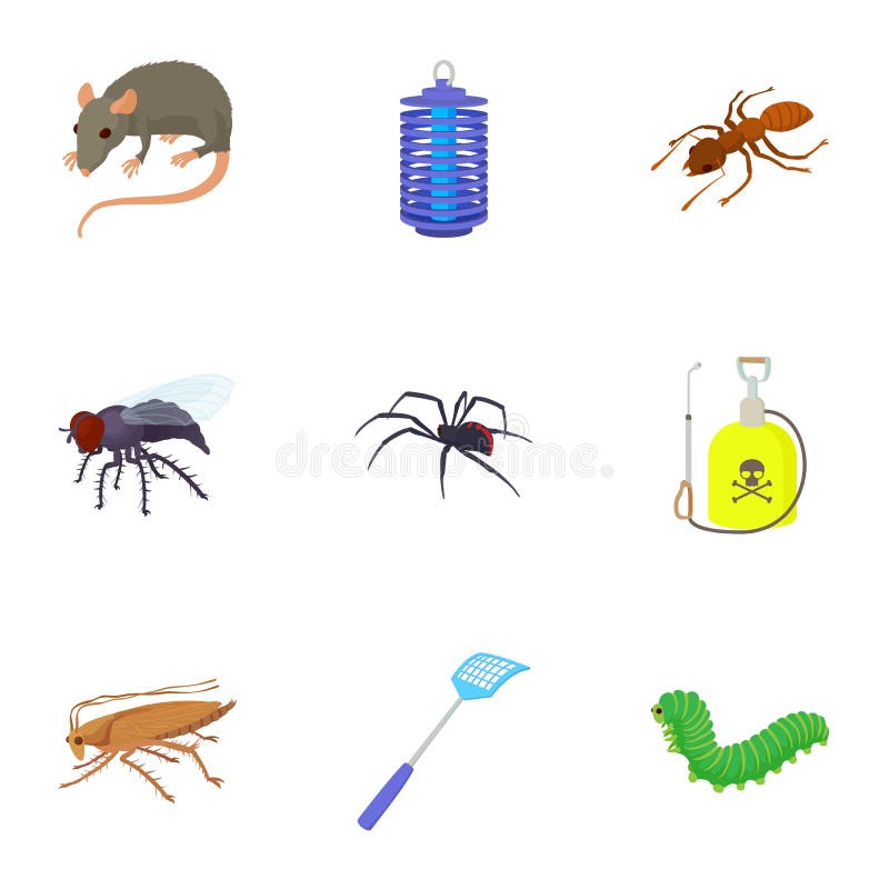 Pests Icons Set, Cartoon Style Stock Vector - Illustration of isolated ...