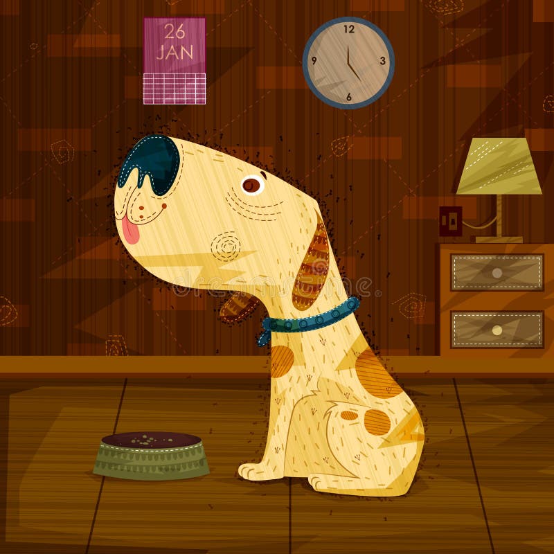 Pet Animal Dog Sitting in Room Background Stock Vector - Illustration ...