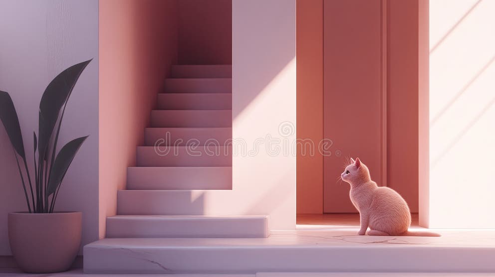 Pet Cat Exploring a Minimalist Home. Stock Photo - Image of sweet, kitty: 378455836