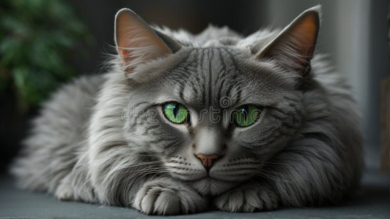 Pet cat green cats eyes stock illustration. Illustration of gray ...