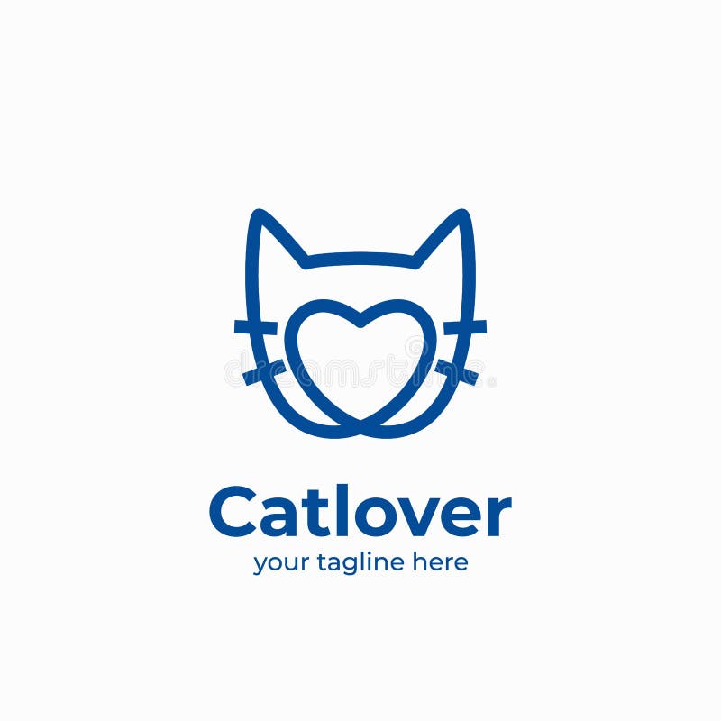 Pet Cat Lover Logo Outline Monoline Cat Face with Amour Shape Icon Logo ...