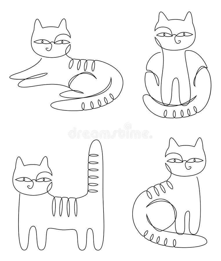 Pet Collection. Cat in Modern Trendy Style with One Line. Solid Line ...