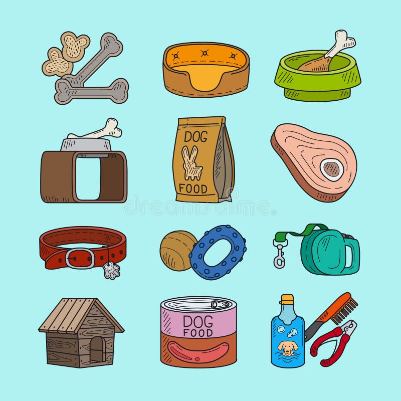 Pet dog doodle icons stock vector. Illustration of colorful - 74789394