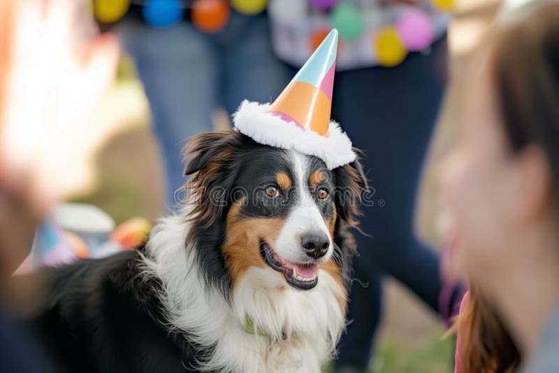 Pet Dog Wearing a Party Hat among Guests Stock Illustration ...