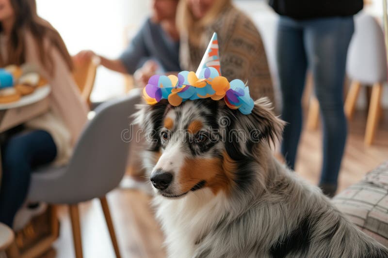 Pet Dog Wearing a Party Hat among Guests Stock Photo - Image of ...