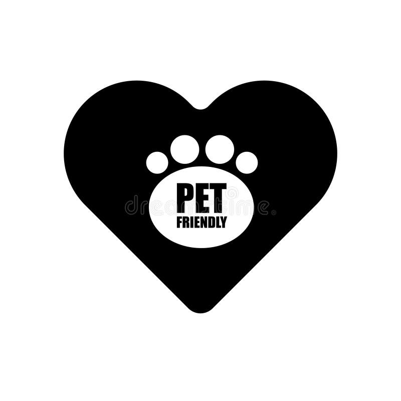 Pet Friendly Icon. Black Heart with Paw. Bold Text Inside Paw Print ...