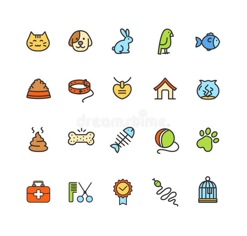 Pet Icon Colorful Set. Vector Stock Vector - Illustration of bird, icon ...