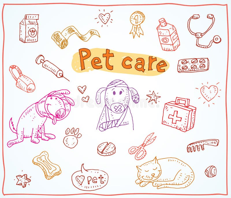 Pet Icons Doodle Set, Vector Illustration. Stock Vector - Illustration ...