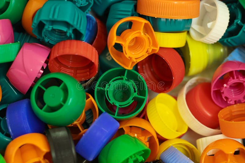 PET Lids Made of Multi-colored Plastic are Assembled for Recycling ...