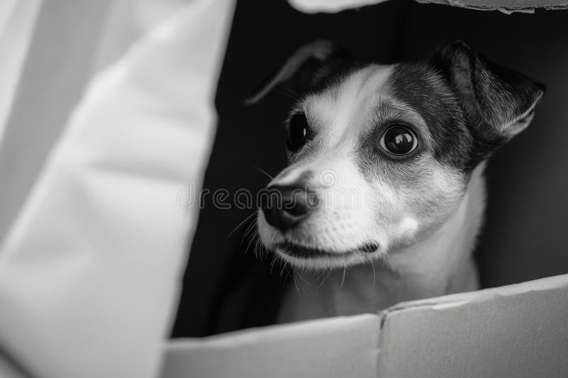 Surprised Dog in Box stock photo. Image of breeds, package - 361897160