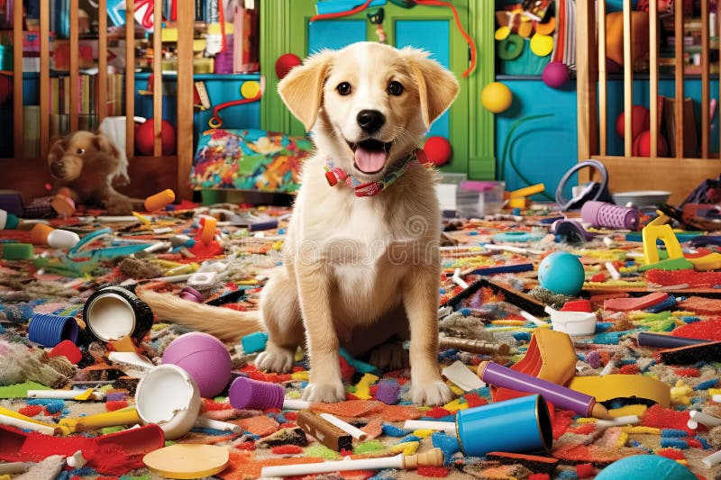 Pet Made a Mess in the House. Stock Illustration - Illustration of torn ...