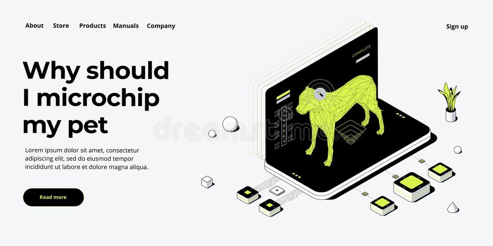 Pet Microchip Concept Illustration in Isometric Vector Design. Dog or ...