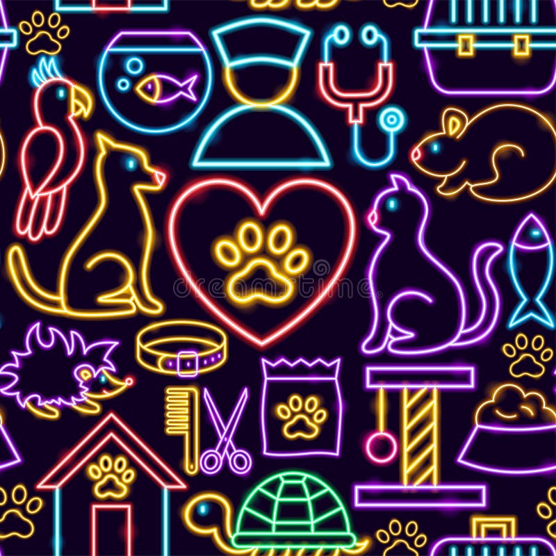 Pet Neon Seamless Pattern stock vector. Illustration of rabbit - 192942187