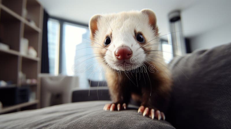 Pet Owner S Dedication: Caring for an Exotic Ferret at Home. Stock ...