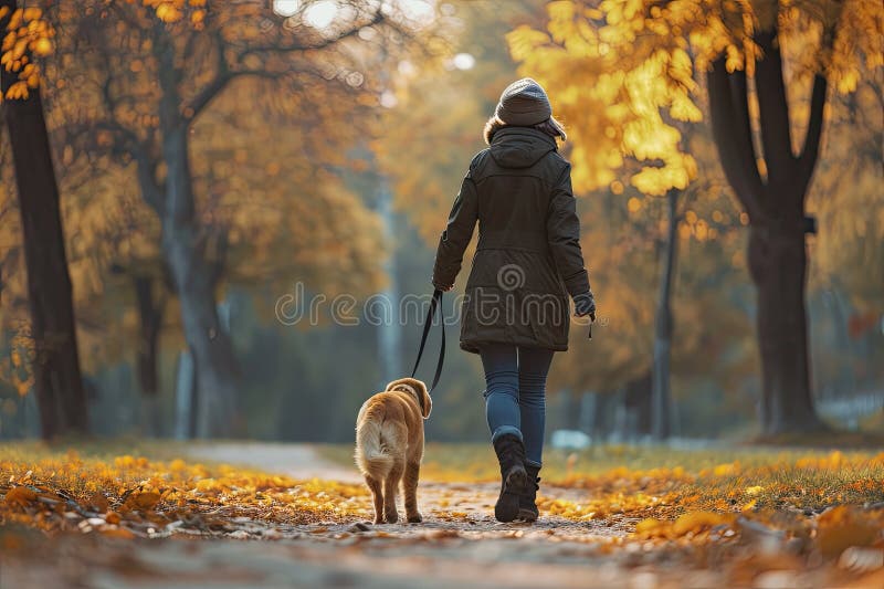 Pet Owner Walking Pet Dog Friend in the Park Stock Photo - Image of ...