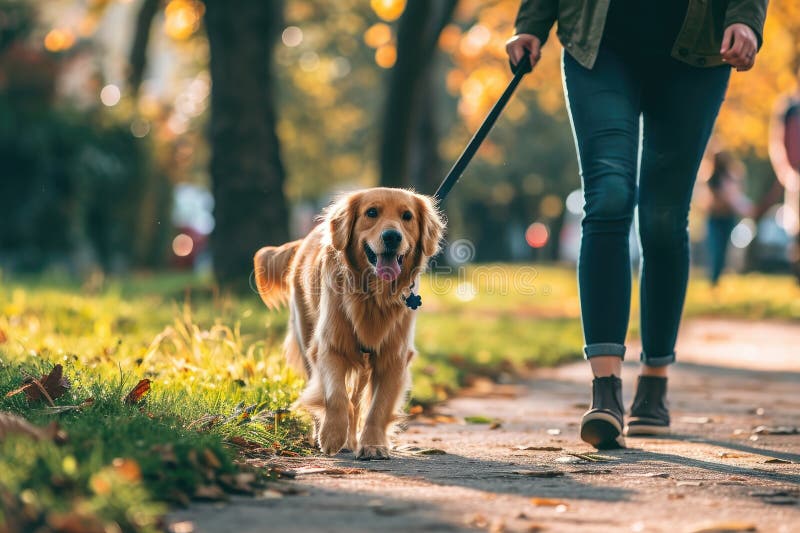 Pet Owner Walking Pet Dog Friend in the Park Stock Photo - Image of ...