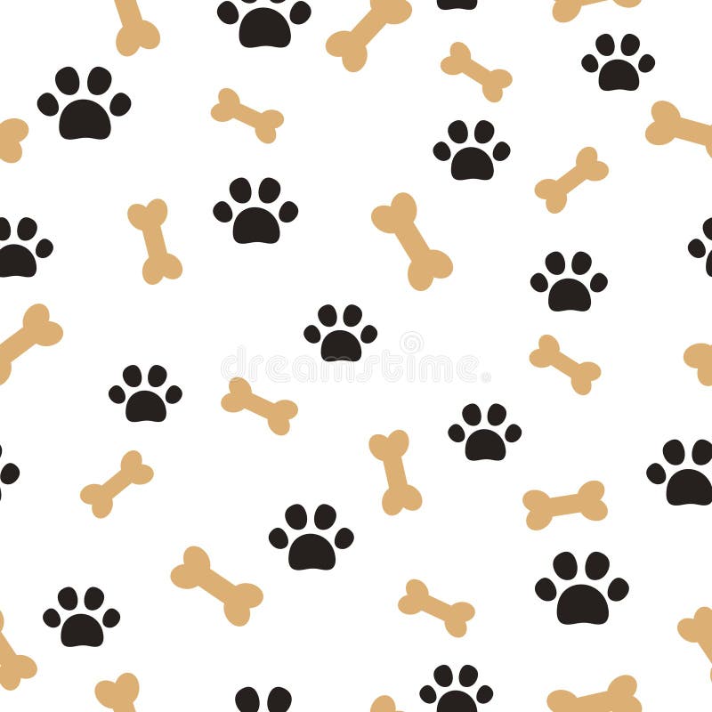 Pet Paw Footprint Seamless Pattern. Dog Paw Print and Bone on Blue ...