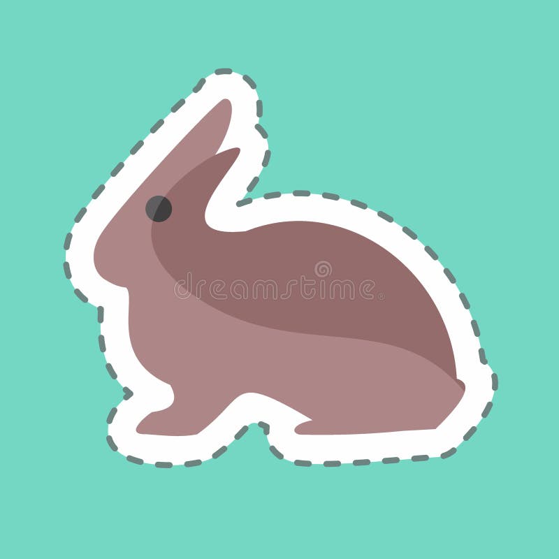 Pet Rabbit Sticker in Trendy Line Cut Isolated on Blue Background Stock ...
