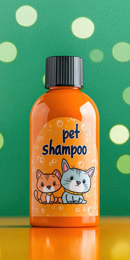 Pet Shampoo Bottle with Kitten and Puppy Drawing. Stock Photo - Image ...