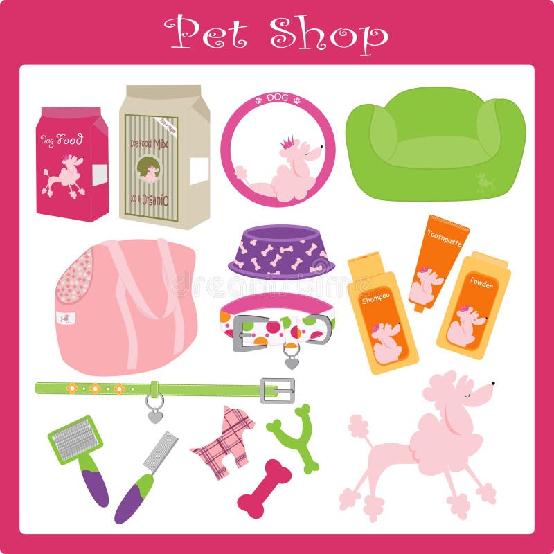 Pet Shop Icons Set. Dog Goods Vector Cartoon Illustration Stock Vector ...