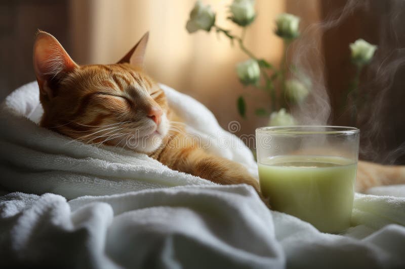 Pet Spa. Cat Washed in a Terry Towel Enjoys Stock Illustration ...