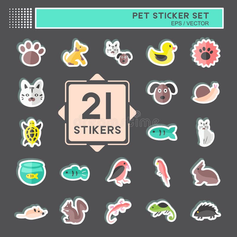 Pet Sticker Set in Trendy Isolated on Black Background Stock ...