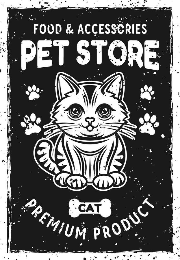 Pet Store Poster with Cute Cat Vector Illustration. Layered, Separate ...