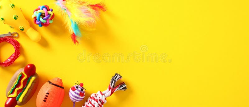 Pet Toys Frame on Yellow Background. Banner Design for Pet Store Stock ...