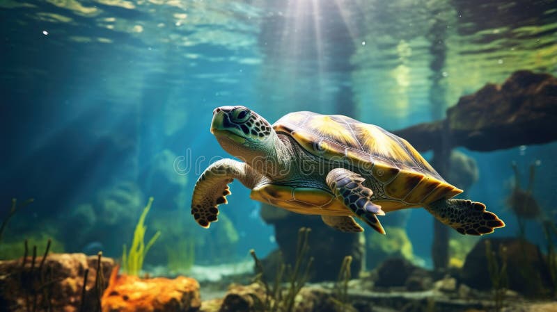 Pet Turtle in Apartment Aquarium, Receiving Dedicated Care Stock Photo ...