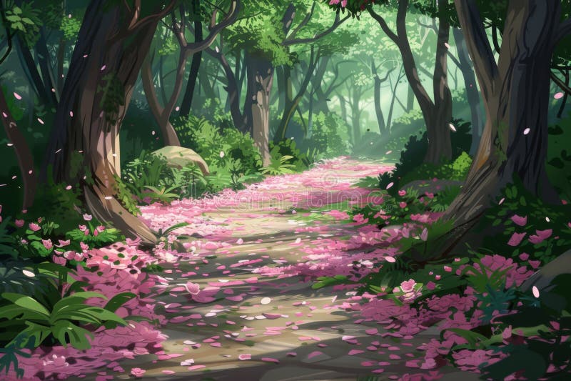 Petal Path: Whimsical Forest Illustration Stock Illustration ...