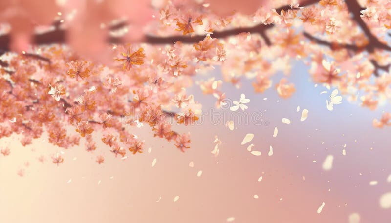 Petals of Cherry Blossom Blown by the Wind. Sakura Flowers Stock ...