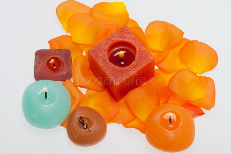 Petals of the Orange-rose Around the Aromatic Candle Stock Image ...
