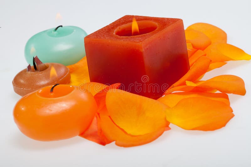 Petals of the Orange-rose Around the Aromatic Candle Stock Image ...
