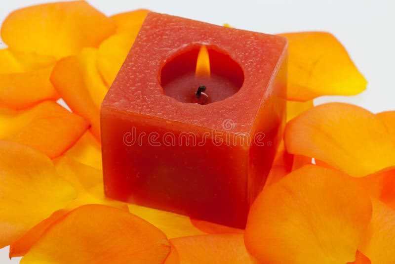 Petals of the Orange-rose Around the Aromatic Candle Stock Photo ...