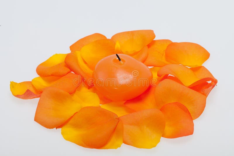 Petals of the Orange-rose Around the Aromatic Candle Stock Image ...