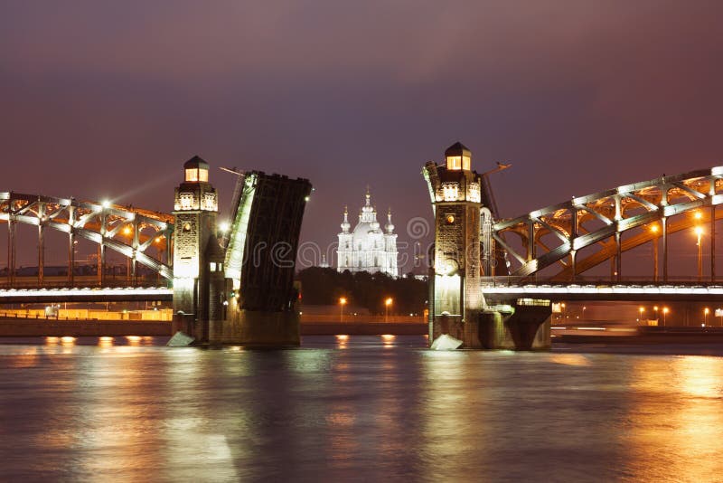 Peter the Great Bridge, Saint-Petersburg Stock Photo - Image of opening ...