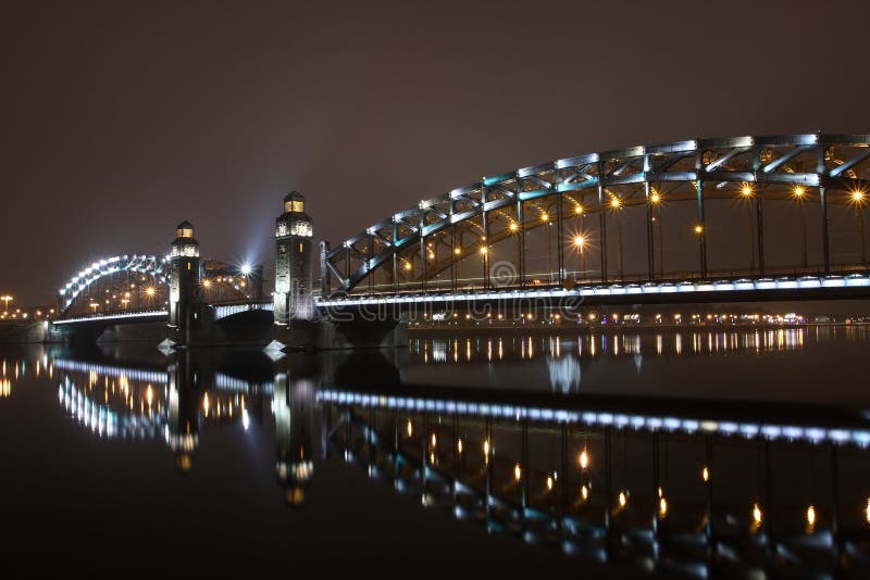 Peter the Great Bridge of St. Petersburg Stock Photo - Image of dusk ...