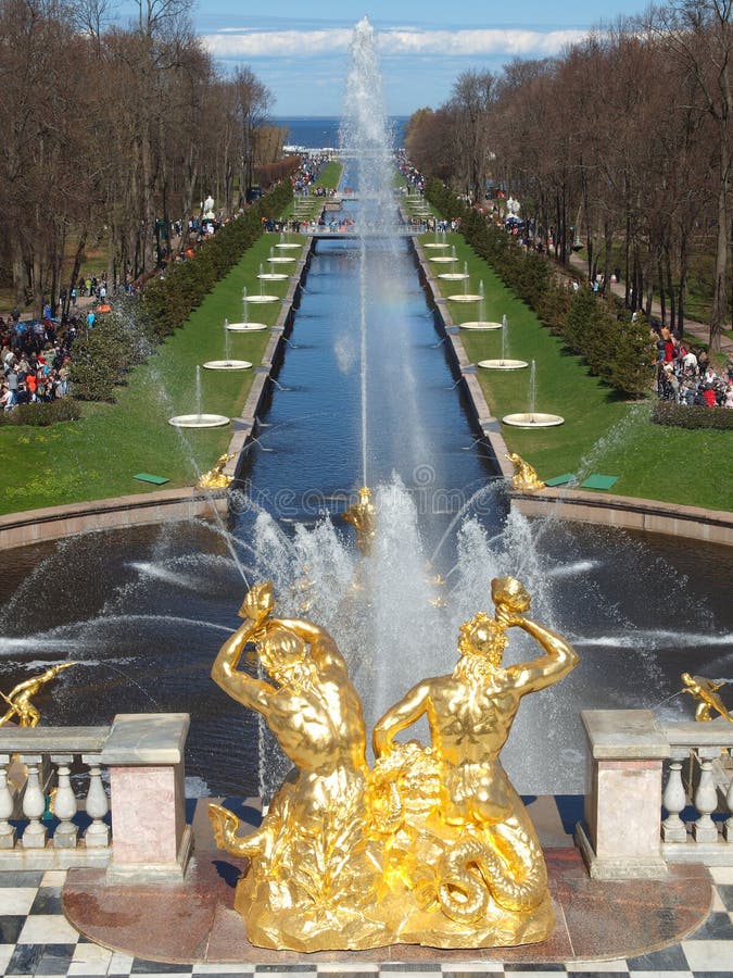 Peterhof fountains spring stock image. Image of beauty - 26353041