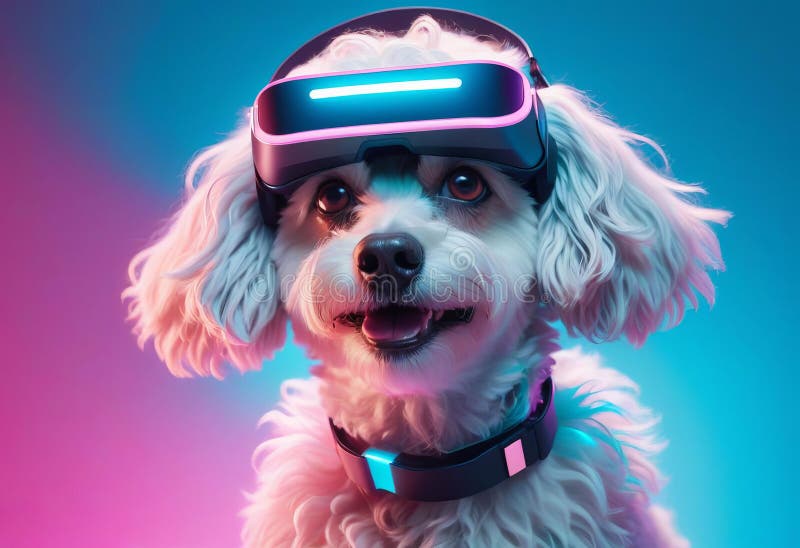 Petfluencer Character Maltese Poodle Dog in VR Goggles Stock ...