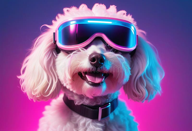 Petfluencer Character Maltese Poodle Dog in VR Goggles Stock ...