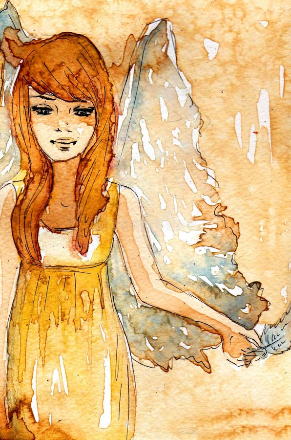 Petit ange d'aquarelle illustration stock. Illustration du bonheur ...